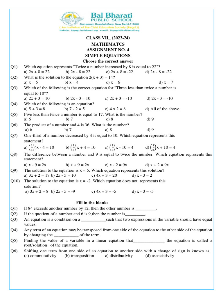 VII - Maths - 4 - Simple Equations | Download Free PDF | Equations | Applied Mathematics