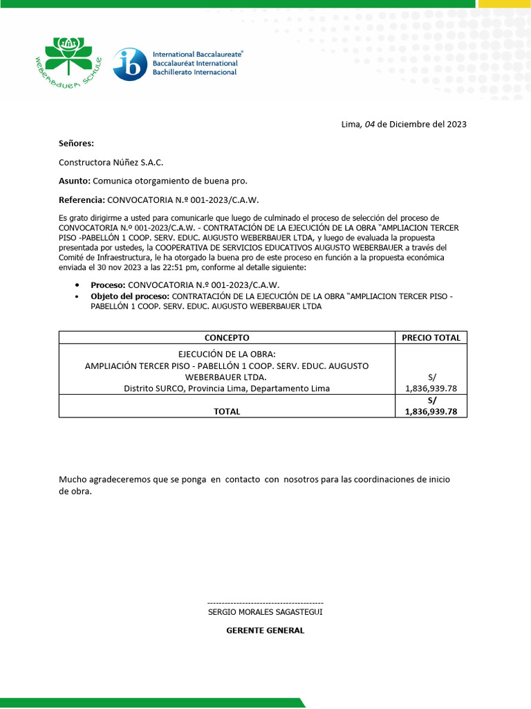 Comunicado Buena Pro - Coopseaw 2023 | PDF | Tecnología