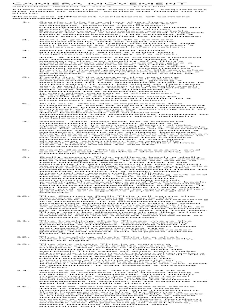 Camera Movement Pdf