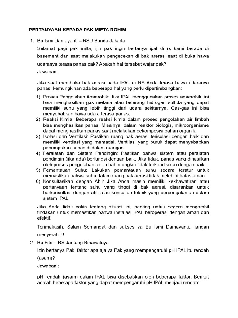 Solusi Masalah IPAL: Panas, pH, Sludge, Aerasi | PDF