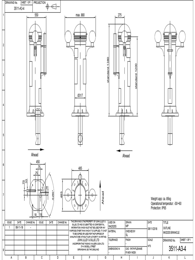 3511-A4-4 Iss1 Outline Drawings Mk2020S Binnacle | PDF