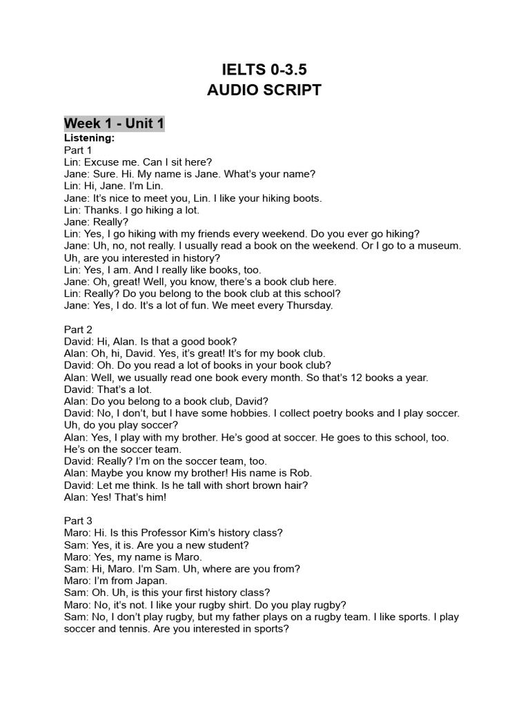 (SPNN) (IELTS 0 - 3.5) 4. Audio Script | PDF