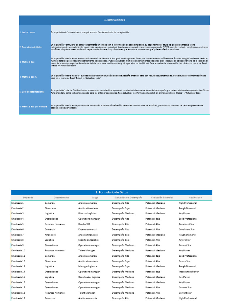 Plantilla Evaluación Del Desempeño. MATRIZ 9 BOX GRID. (EXCEL) | PDF
