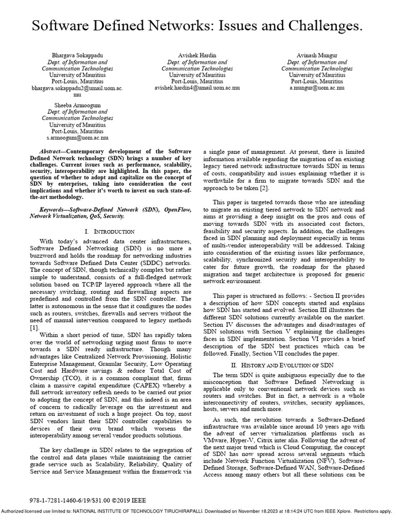 Software Defined Networks Issues and Challenges | PDF | Computer Network | Computing