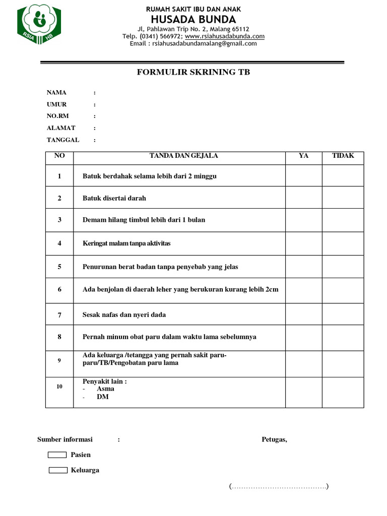 Formulir Skrining TB | PDF