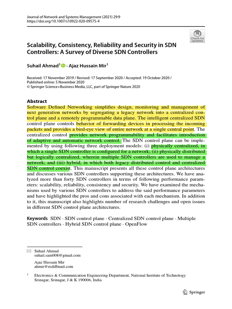Scalability, Consistency, Reliability and Security in SDN Controllers ...
