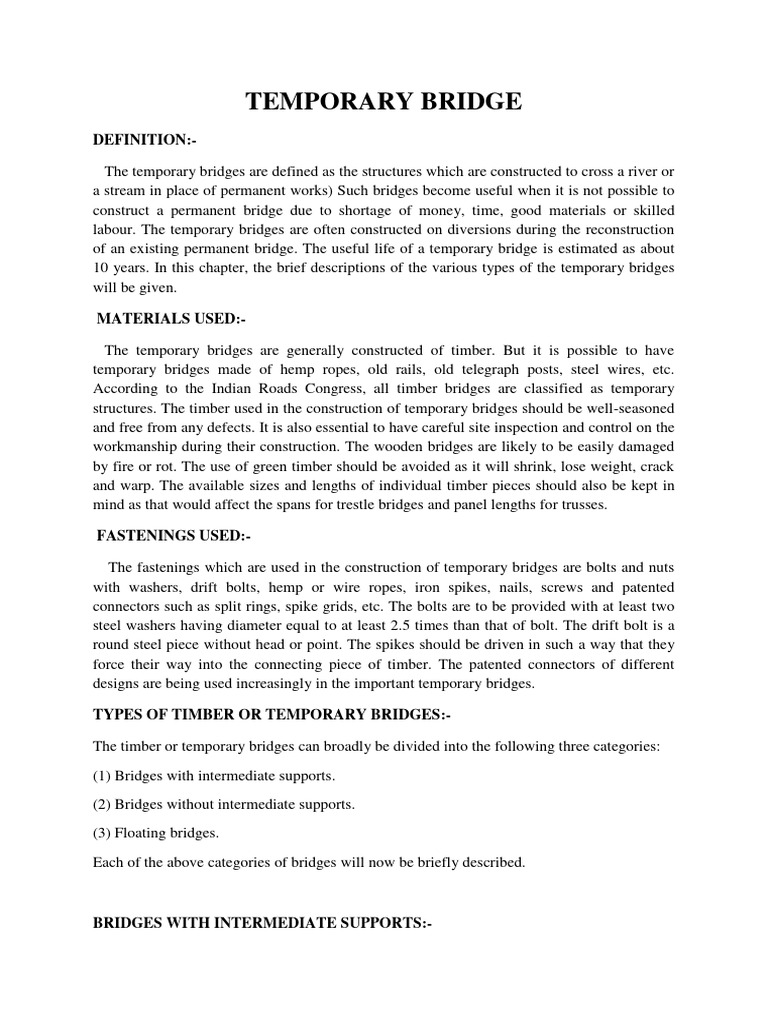 Temporary Bridge | PDF | Bridge | Screw