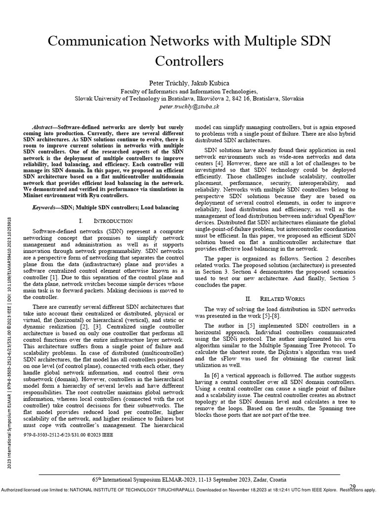 Communication Networks With Multiple SDN Controllers | PDF
