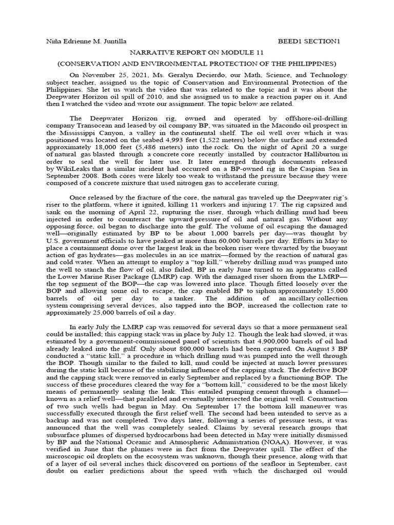 Narrative Report Module 11 | PDF | Deepwater Horizon | Petroleum
