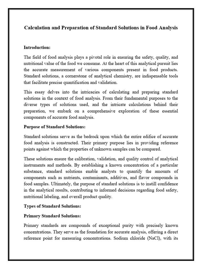 Calculation and Preparation of Standard Solutions in Food Analysis ...