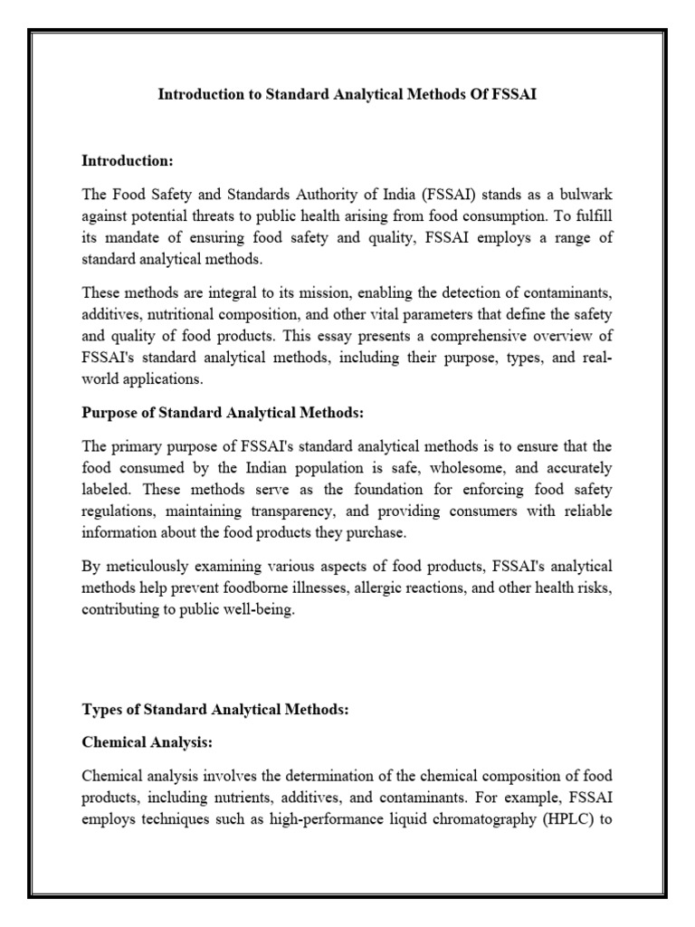 Introduction To Standard Analytical Methods of FSSAI | PDF | Food Safety | Quality Assurance