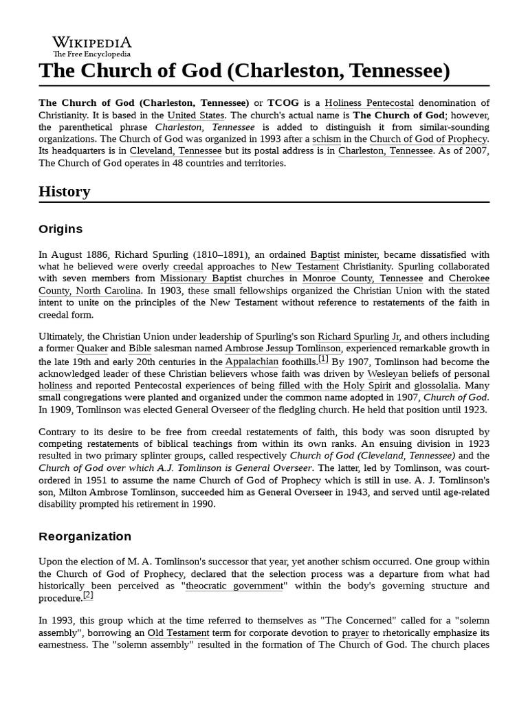 Church of God: History & Beliefs | PDF
