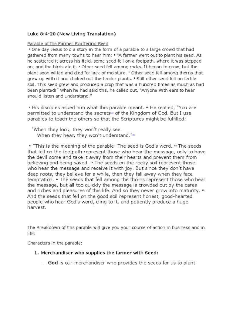 Understanding The Farmer's Parable | PDF | Parables Of Jesus | Seed