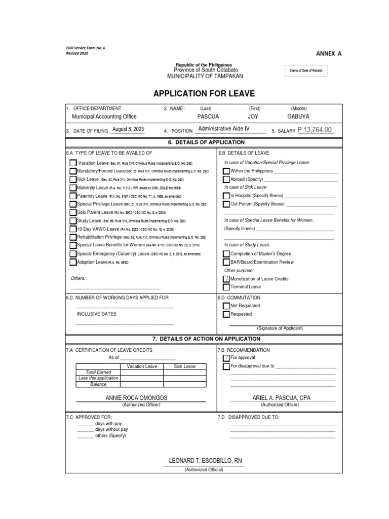 Application for Monetization | PDF | Parental Leave | Childbirth