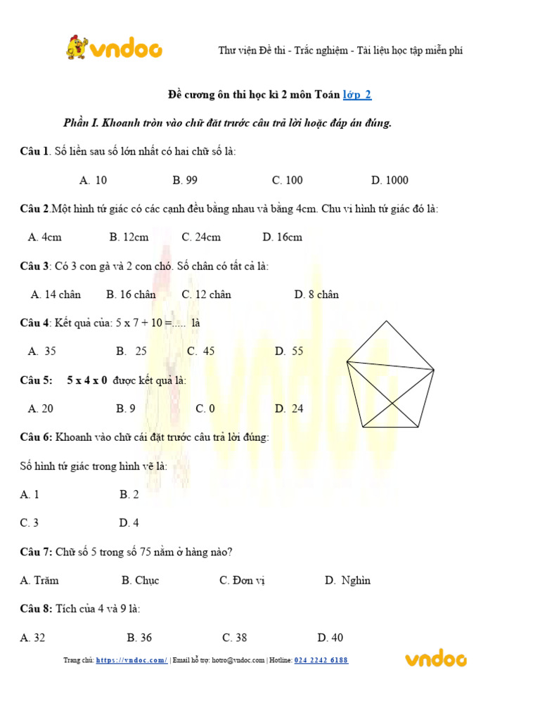 de-cuong-on-thi-hoc-ki-2-mon-toan-lop-2 | PDF