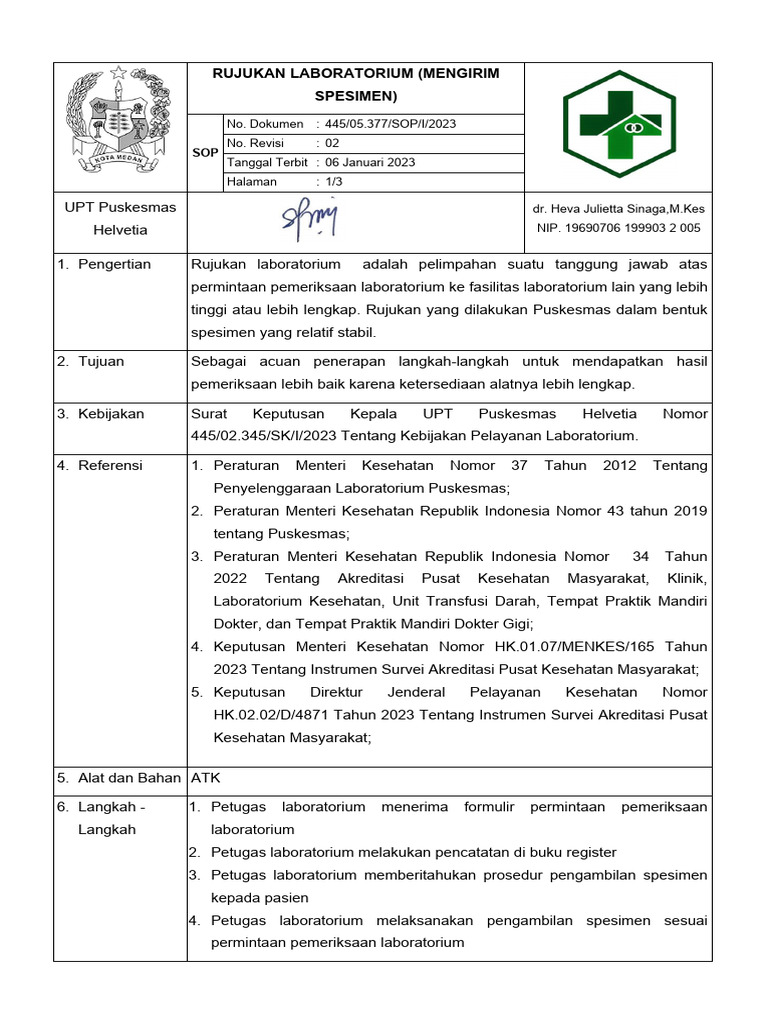 3.9.1.c. Sop Rujukan Laboratorium (Mengirim Spesimen)) | PDF
