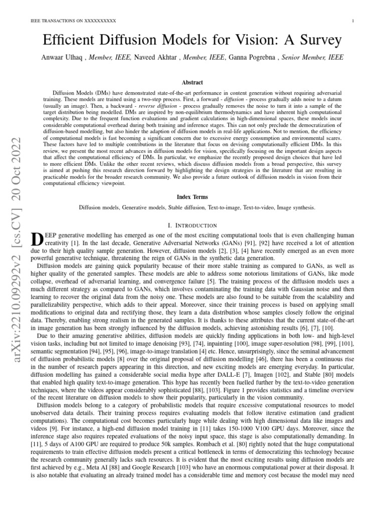 Efficient Diffusion Models For Vision A Survey | PDF | Stochastic Differential Equation ...