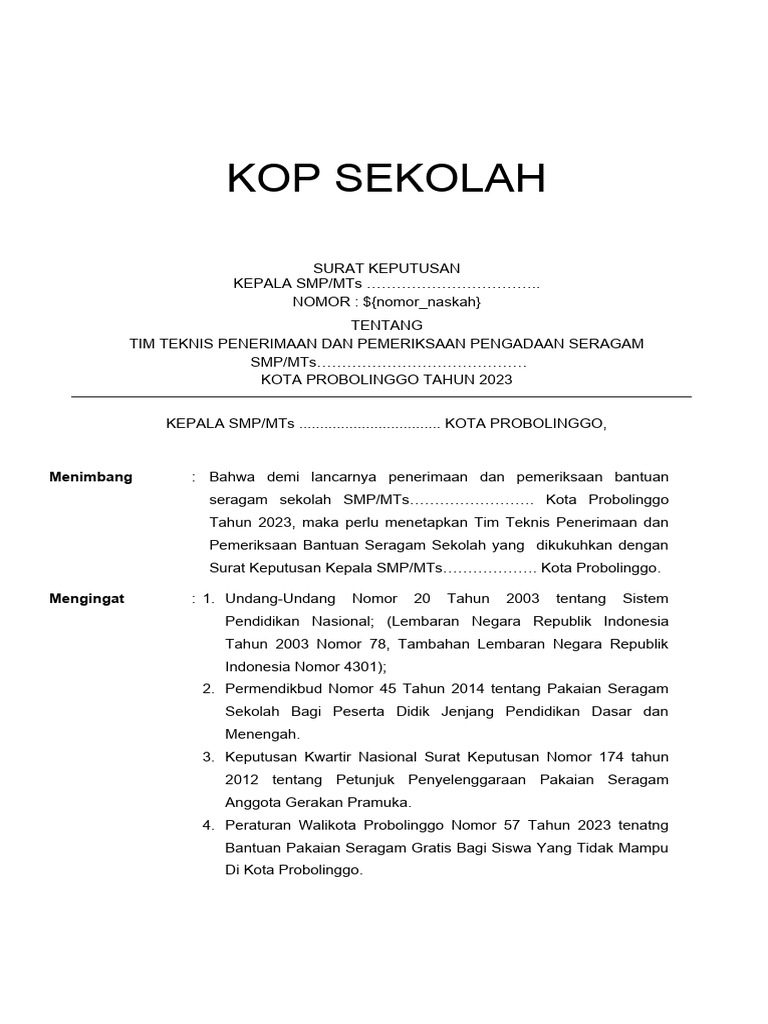 Contoh SK Penerima Hibah Seragam | PDF