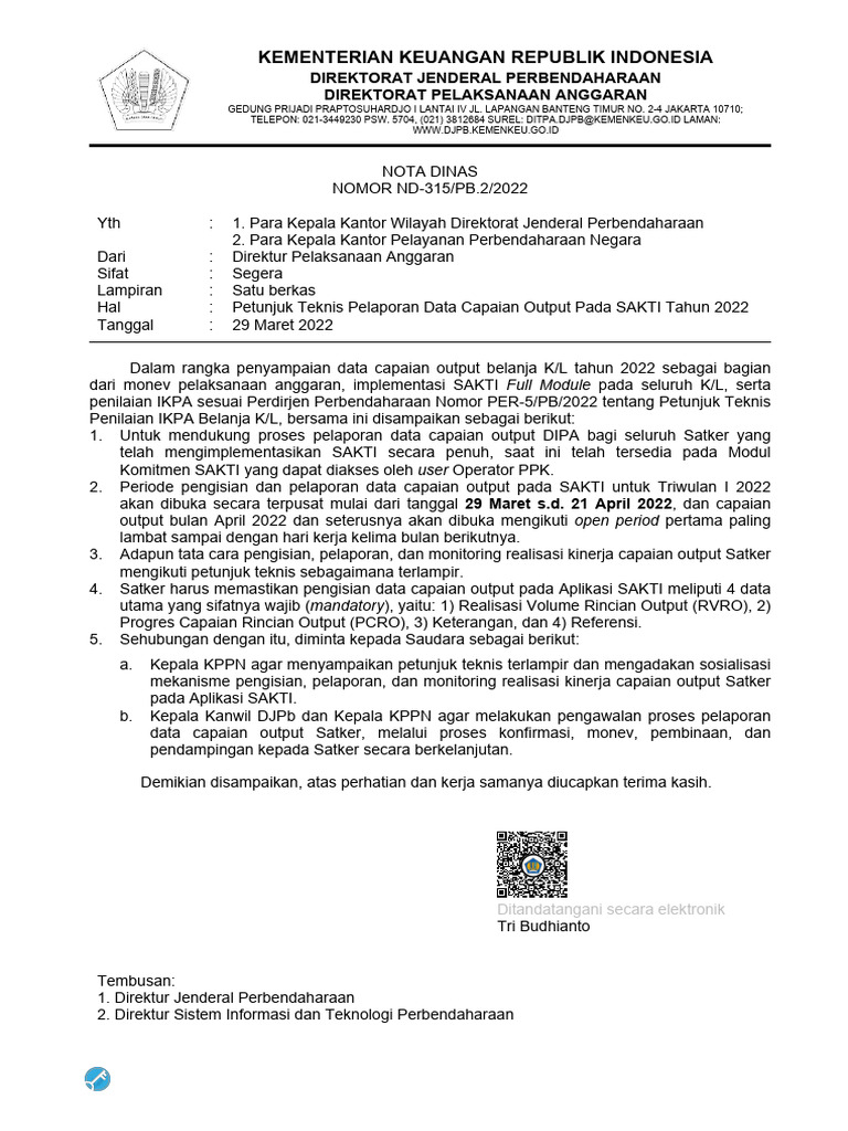ND-315-PB2 Juknis Capaian Output SAKTI 2022 v1 | PDF | Bisnis | Teknologi & Rekayasa