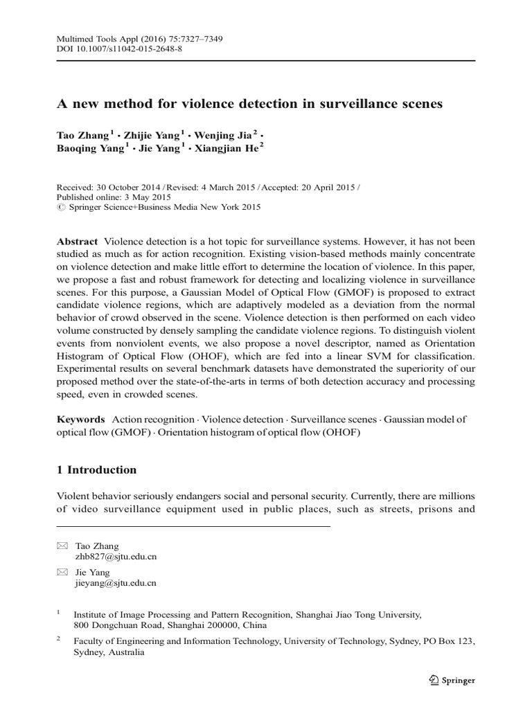 A New Method For Violence Detection In Surveillance Scenes Pdf