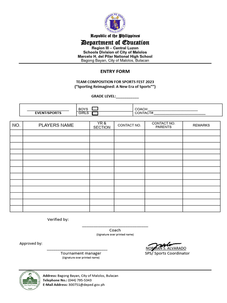 Sports Fest 2023 Entry Form | PDF | High Schools And Secondary Schools ...