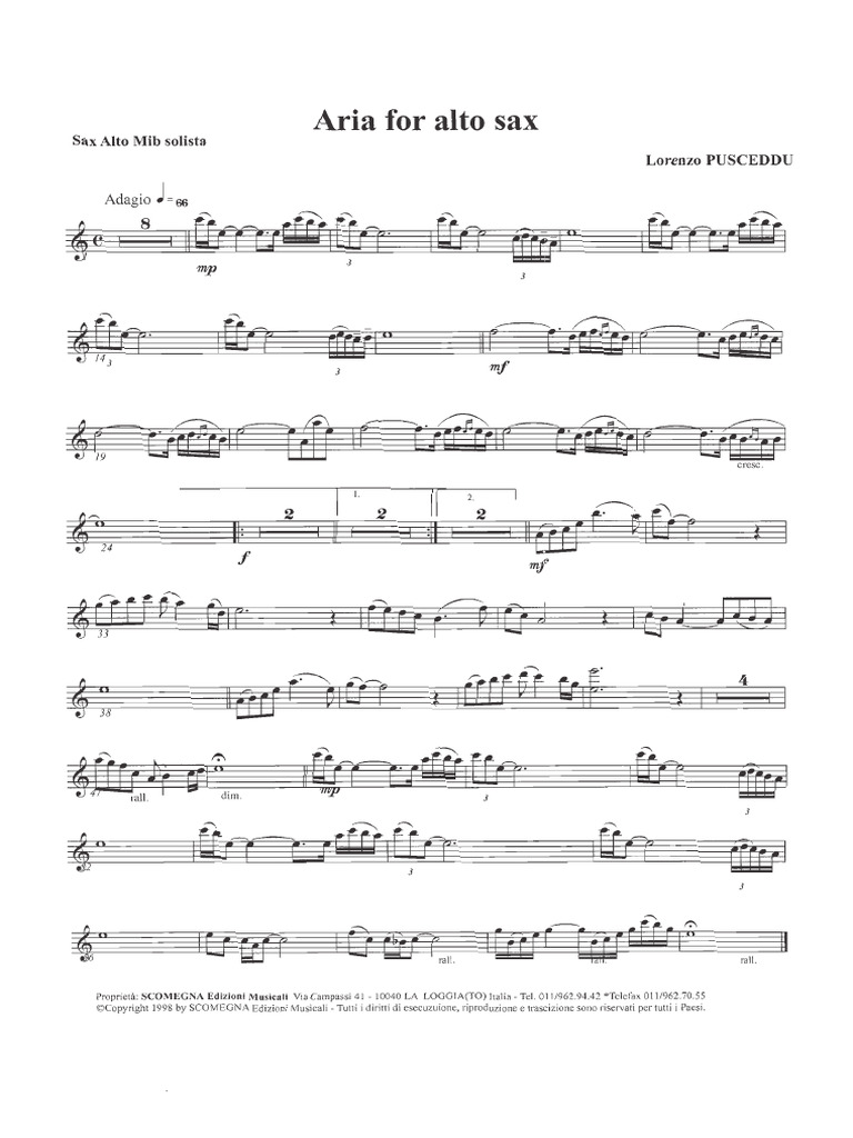 Aria For Alto Sax Partie Solo Sax Alto | PDF