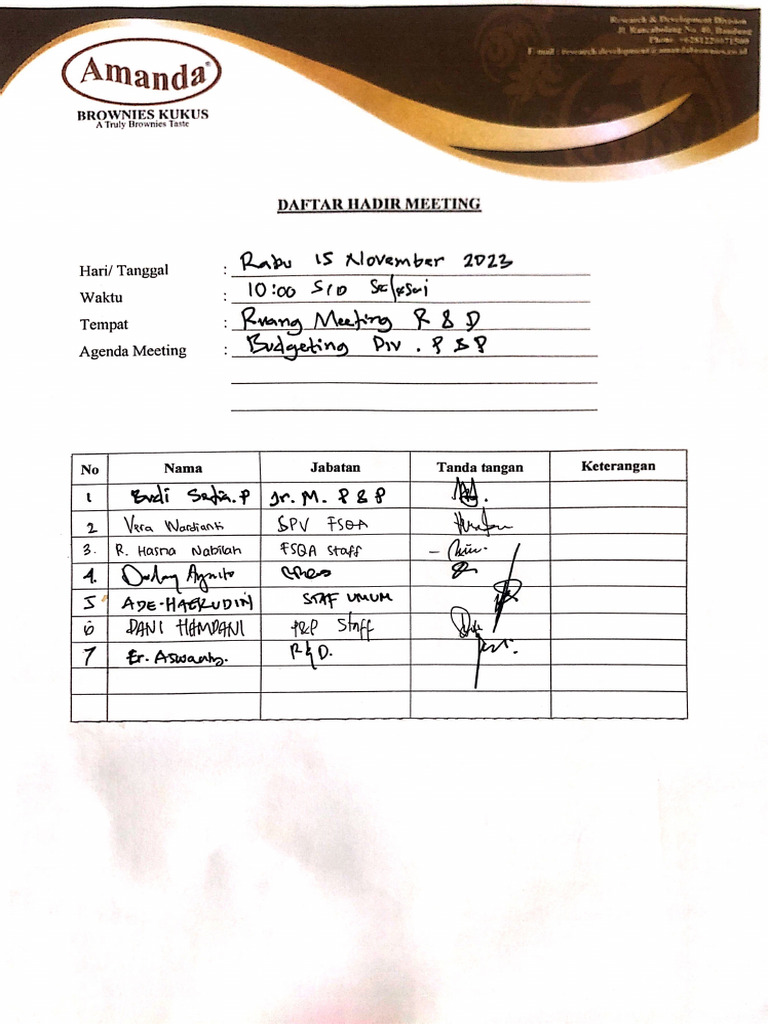 Daftar Hadir Meeting | PDF