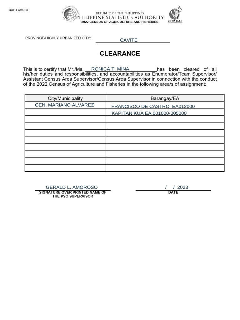 CAF Form 25 - Clearance | PDF