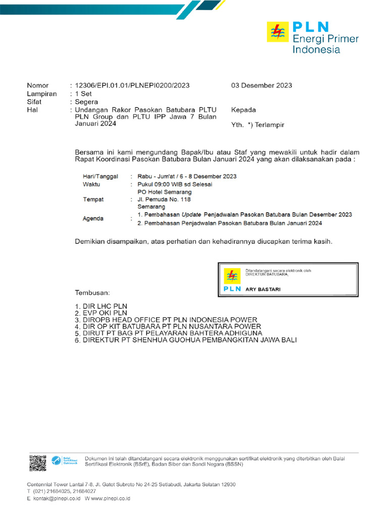 Rakor Pasokan Batubara PLTU PLN 2023 | PDF
