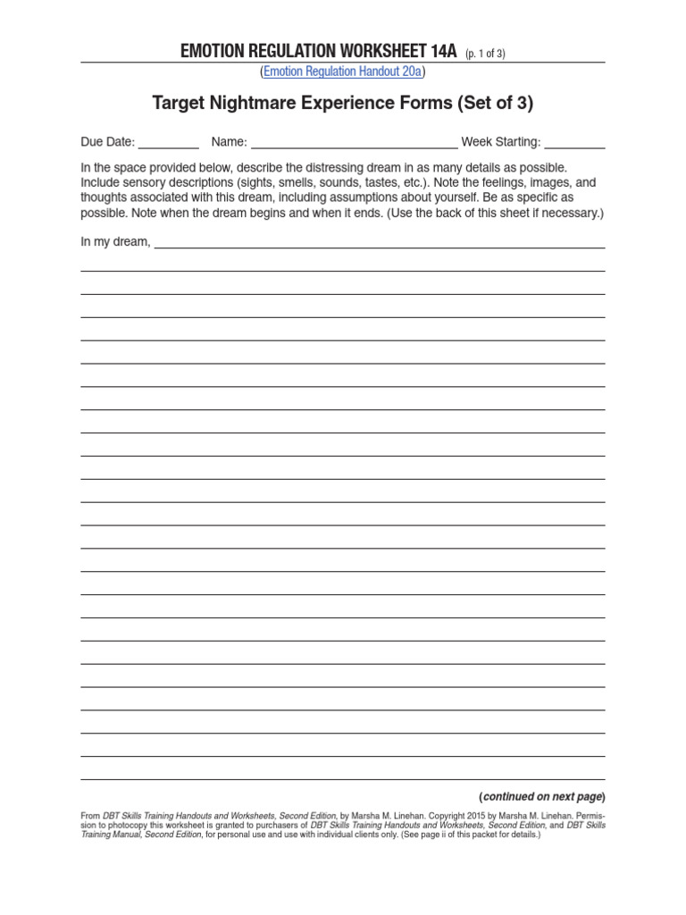 DBT Nightmare Experience Worksheets | PDF | Self-Improvement