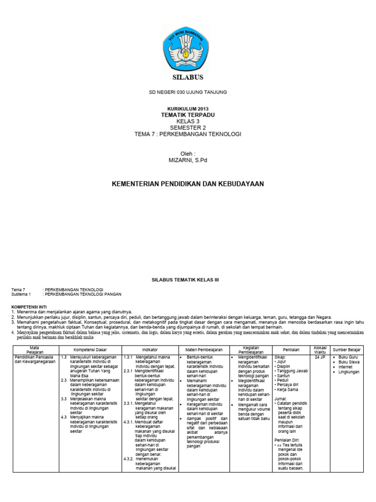 Silabus Kelas 3: Teknologi Pangan | PDF | Karier & Perkembangan