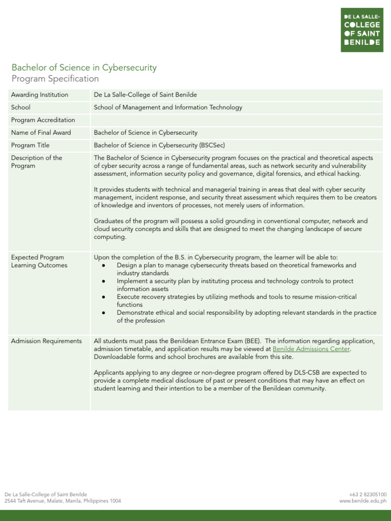 BSCSec - Program Specification 2021-2022 | PDF BSCSec - Program Specification 2021-2022 | PDF