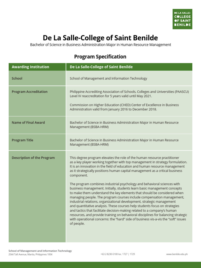 (BSBA-HRM) Program Specification v2 | PDF | Human Resource Management | Science