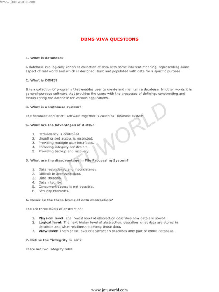 Dbms Viva Questions | PDF
