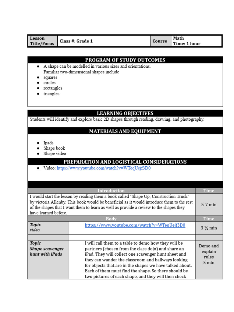 Grade 1 Math: Exploring 2D Shapes | PDF | Shape | Classroom