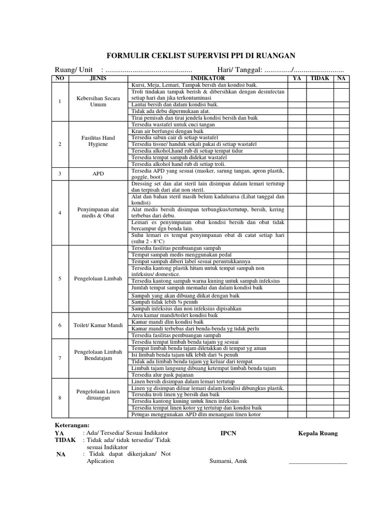 Formulir Ceklist Supervisi Ppi 2022 F | PDF