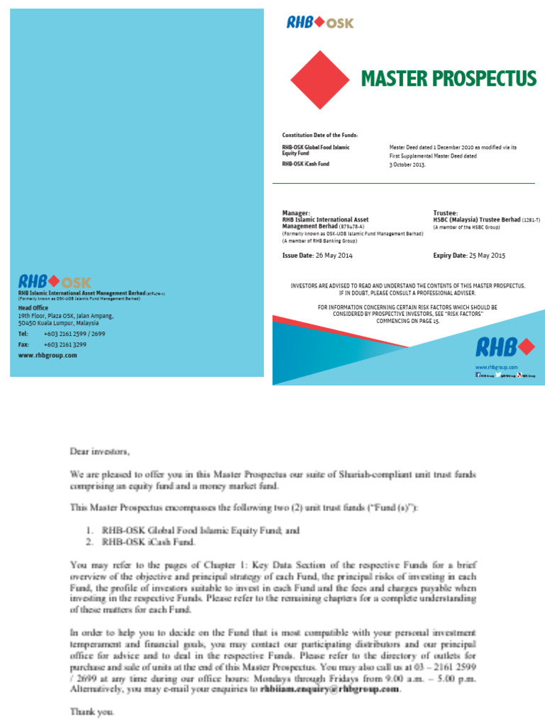 Master Prospectus: Trustee: Manager | PDF | Financial Risk | Investing