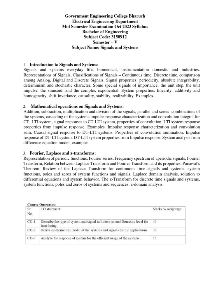 Signal and System syllabus_Oct_2023 | PDF
