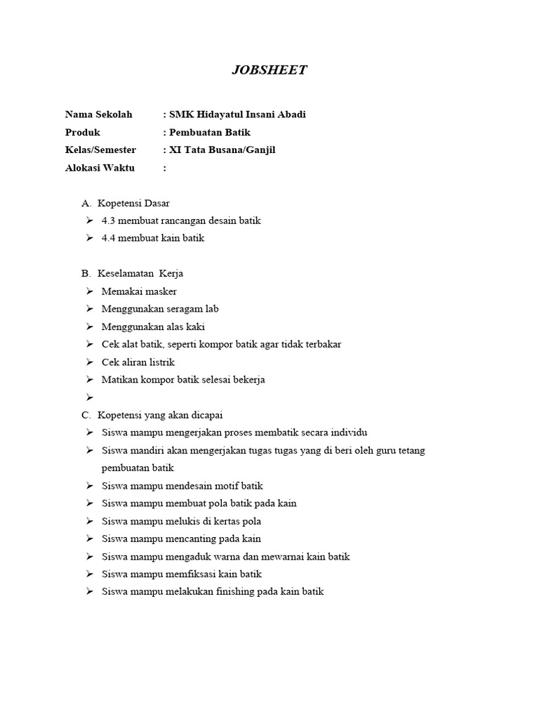 JOBSHEET Batik | PDF