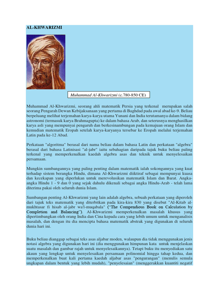 Muhammad Al-Khwarizmi (c.780-850 CE) | PDF