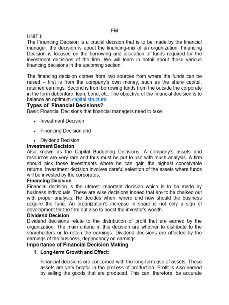 Fm Material Unit Ii Pdf Cost Of Capital Financial Capital