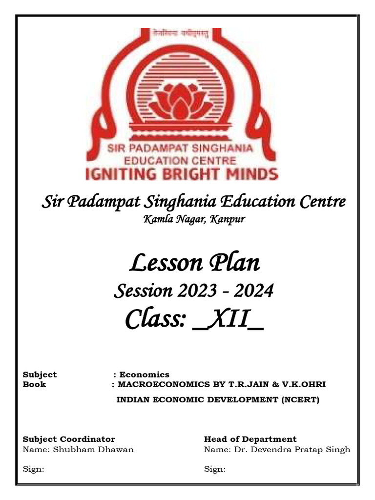 cl-12 Economics Lesson Plan 2023-24 | PDF | Measures Of National Income ...
