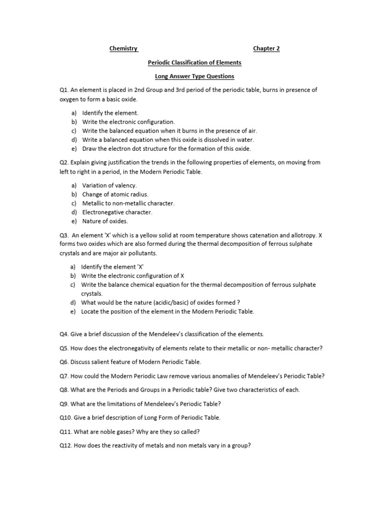 Chemistry Class 10th Periodic Classification of Elements | PDF Chemistry Class 10th Periodic Classification of Elements | PDF