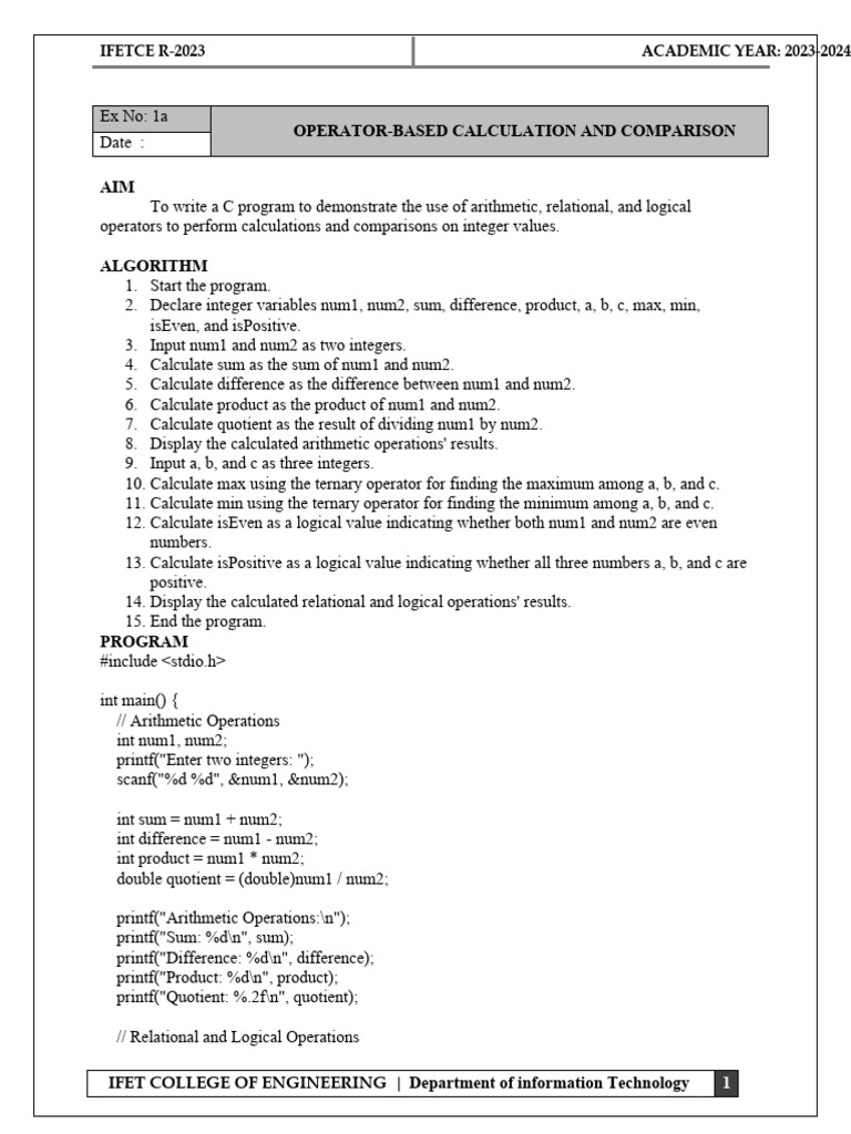 Programming in C Lab Programs | PDF