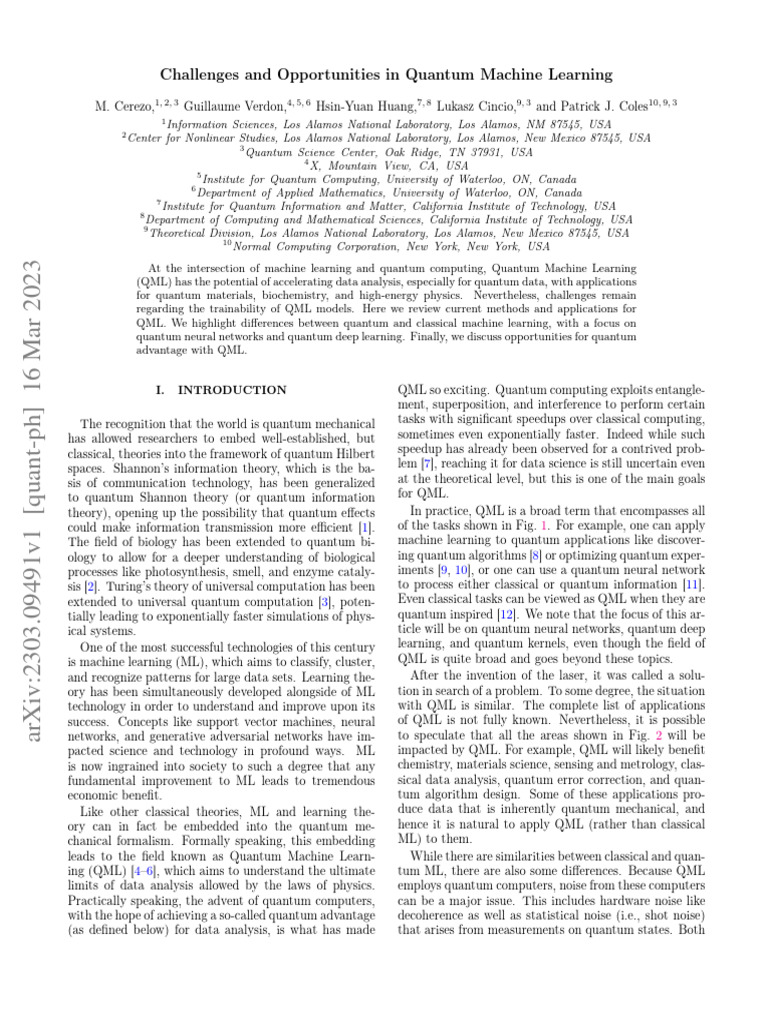 Challenges and Opportunities in Quantum Machine Learning | PDF | Quantum Computing | Quantum ...