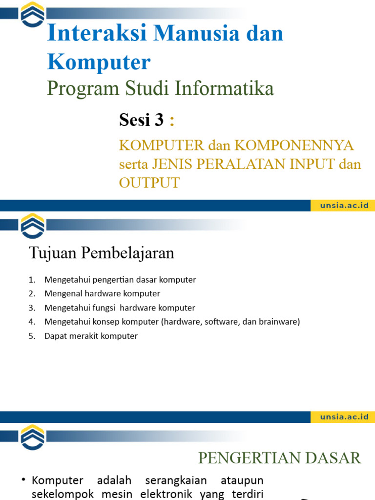 IMK - Sesi 3 - Komponen Komputer Dan Jenis Peralatan Input & Output | PDF