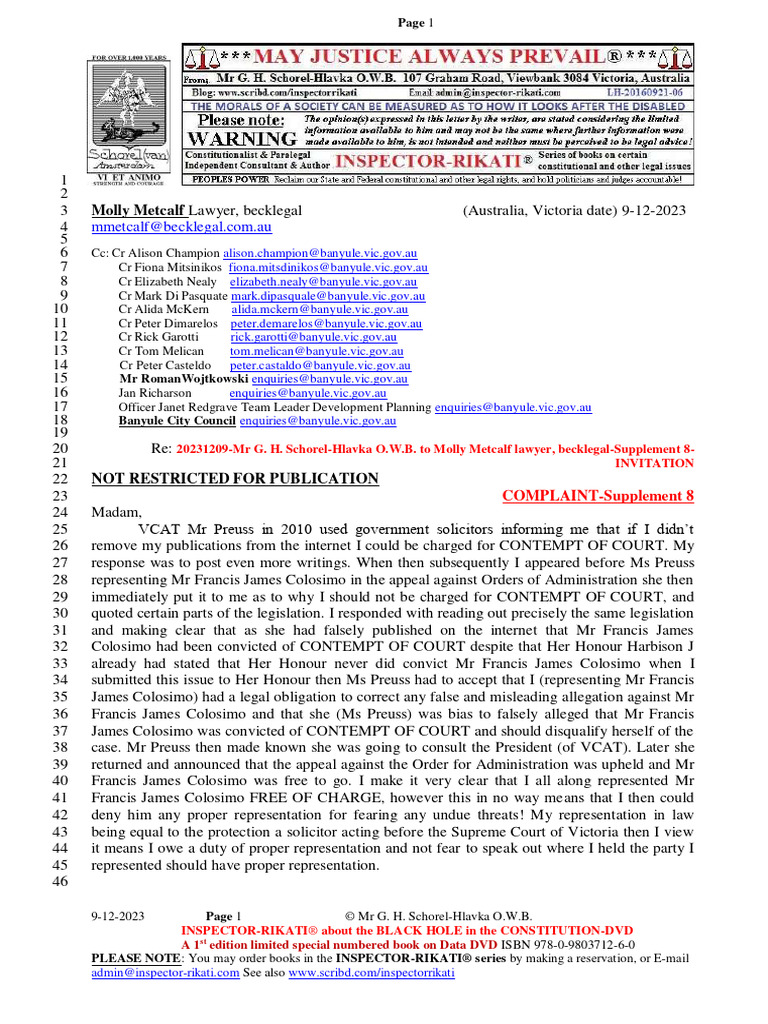 20231209-Mr G. H. Schorel-Hlavka O.W.B. To Lawyers Molly Metcalf ...