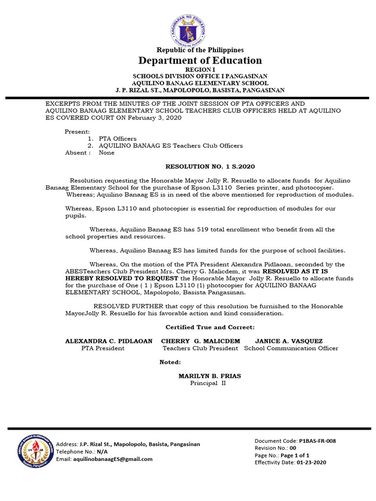 Resolution No. 1 S 2020 | PDF