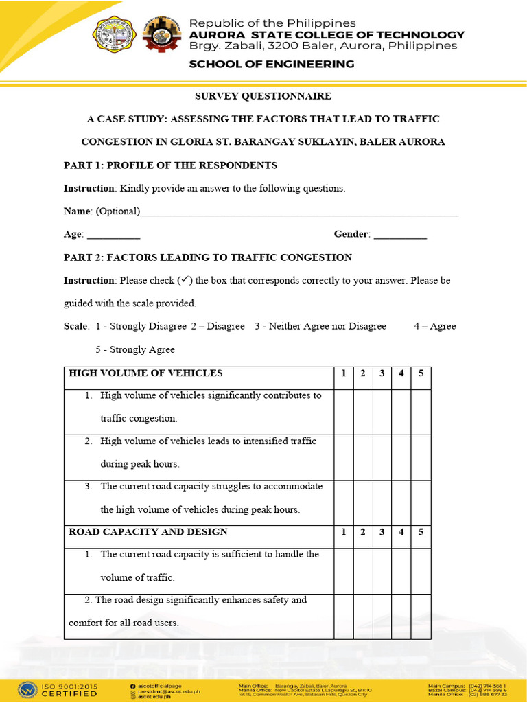 Survey Questionnaire | PDF | Traffic | Road