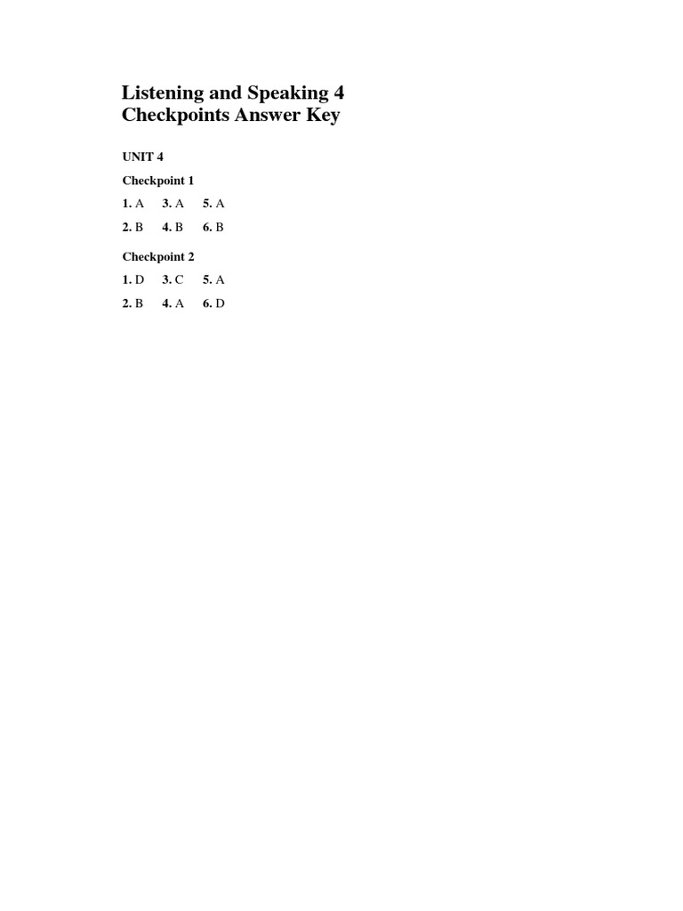 Listening and Speaking 4 Checkpoints Unit 4 AK | PDF